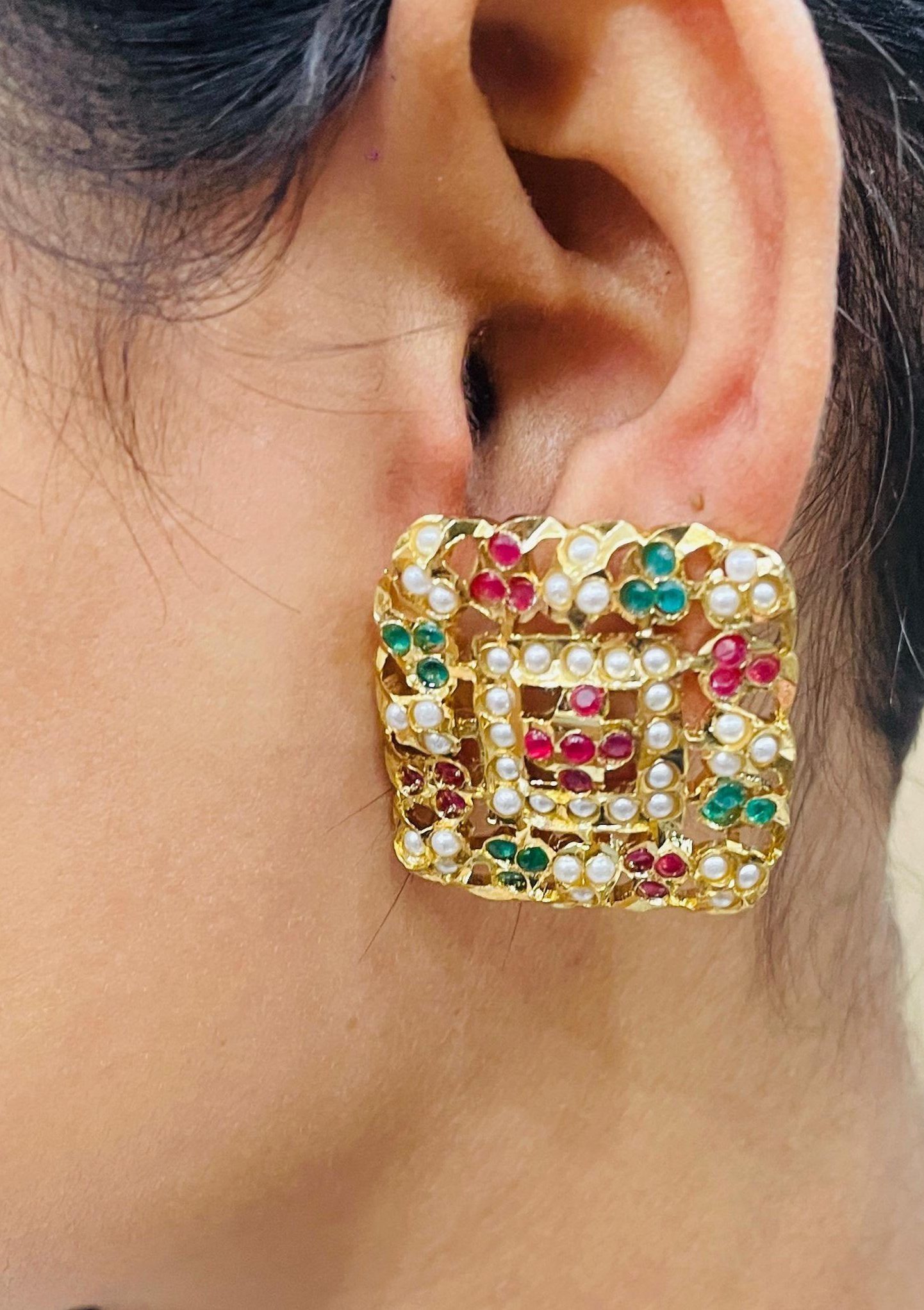 Multicolor Jadau Square Studs – QUEENS JEWELS