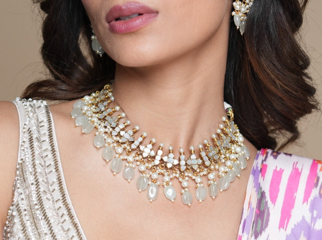 Shell Pearl white Choker Set - With Earrings – QUEENS JEWELS